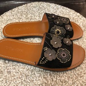 Coach | Shoes | Coach Tea Rose Flat Slip On Rivet Sandal Slides | Poshmark